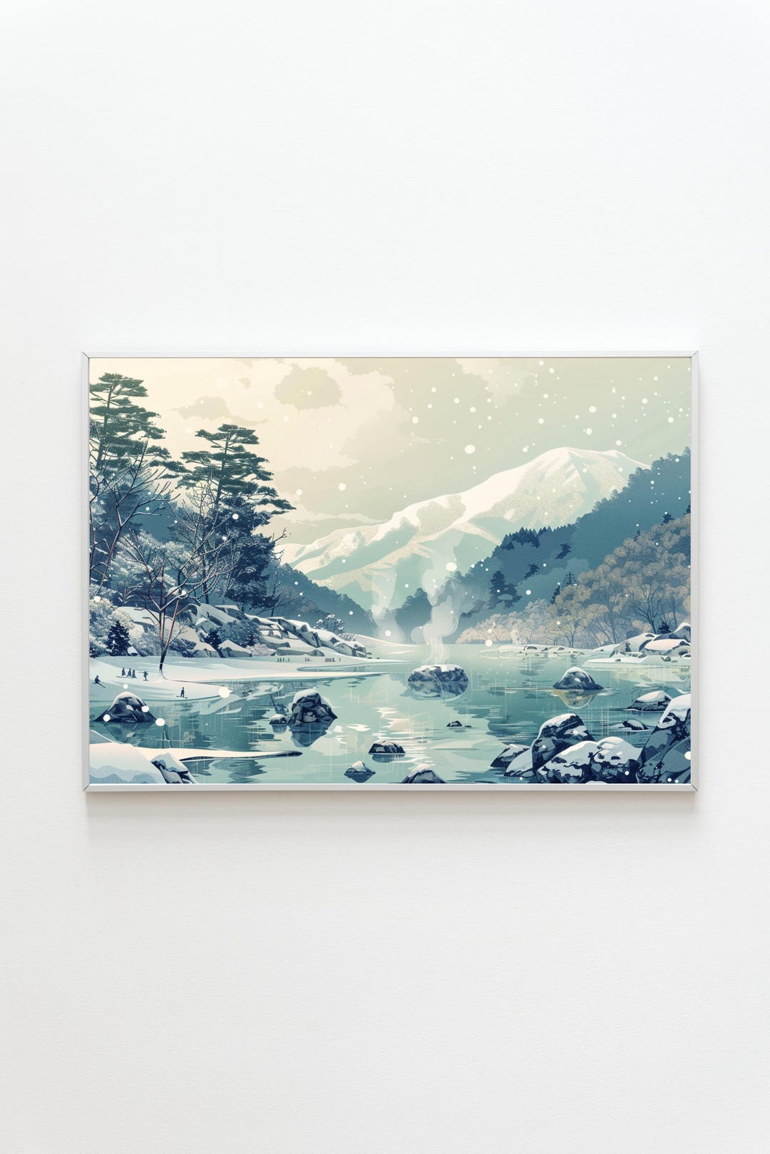 Snowy Mountain Lake | Winter Wonderland Print, Japanese Christmas Retro ...
