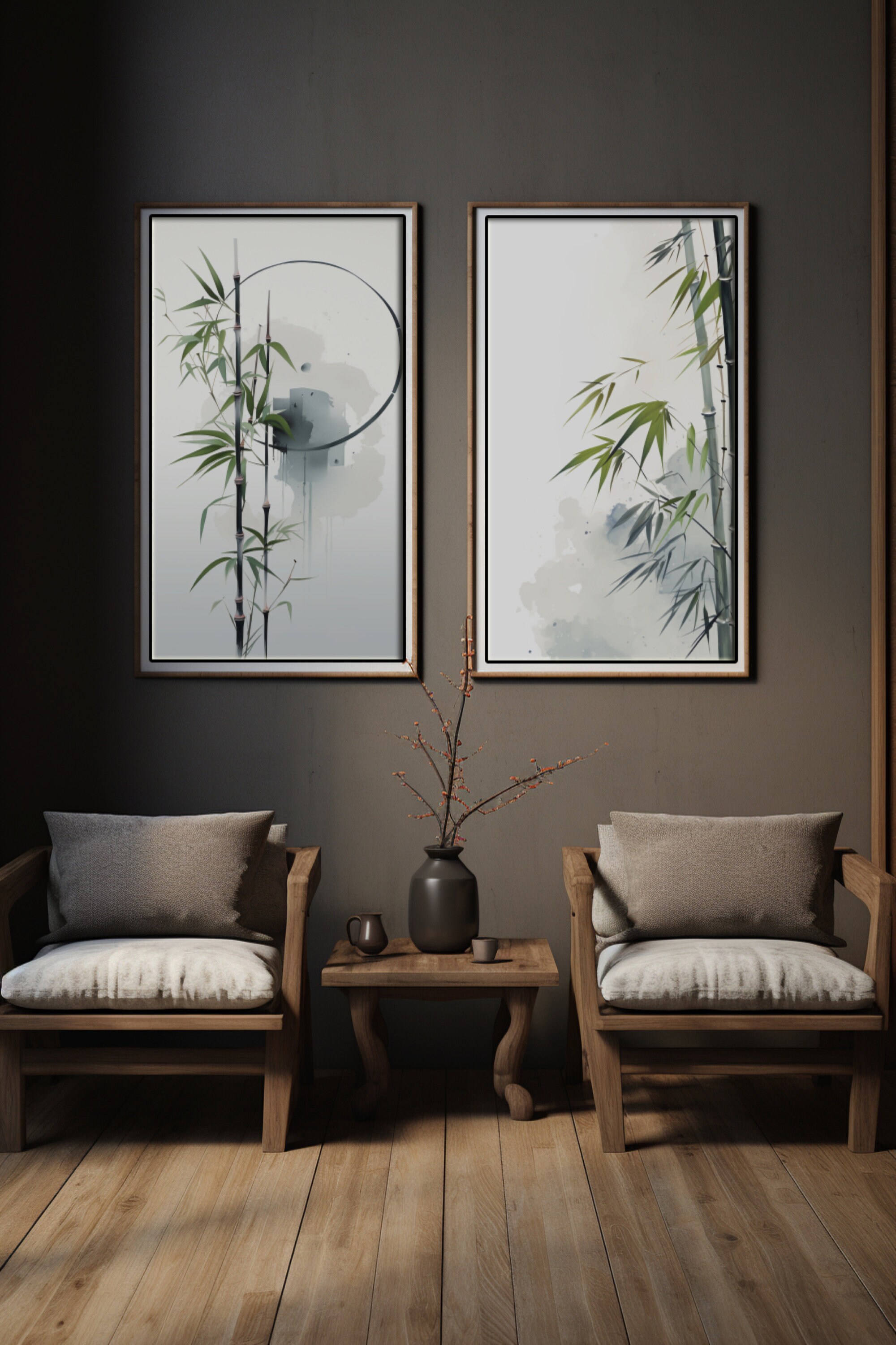 Bamboo Wall Art | Set of 2 Zen Wall Art, Japandi Decor, Minimalist ...