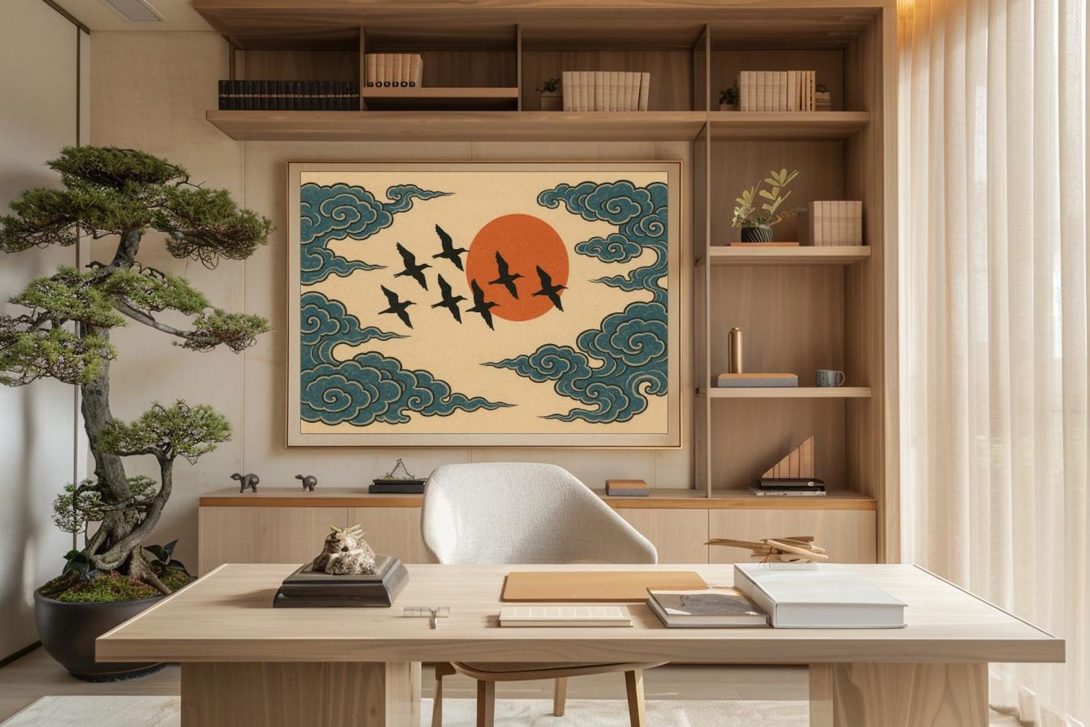 Zen Skay | Ukiyoe Clouds Art, Japanese Woodblock, Japandi Decor, Zen Home Decor, Japanese Wall ...