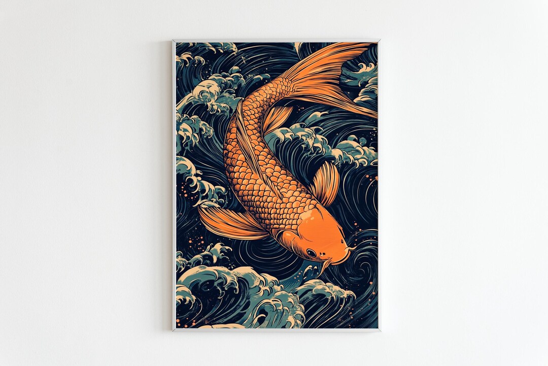 Hokusai Koi Fish | Woodblock Print, Linocut Print, Ukiyoe Poster ...