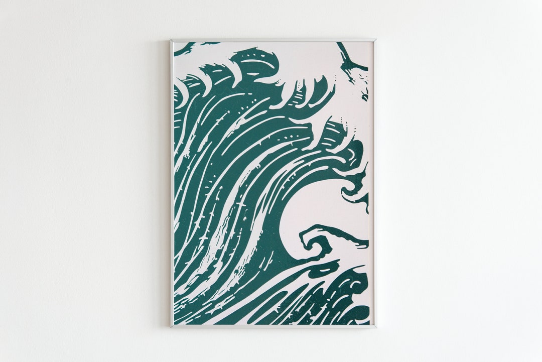 Ukiyo-e Wave | Woodblock Print, Linocut Print, Ukiyoe Poster, Sage ...