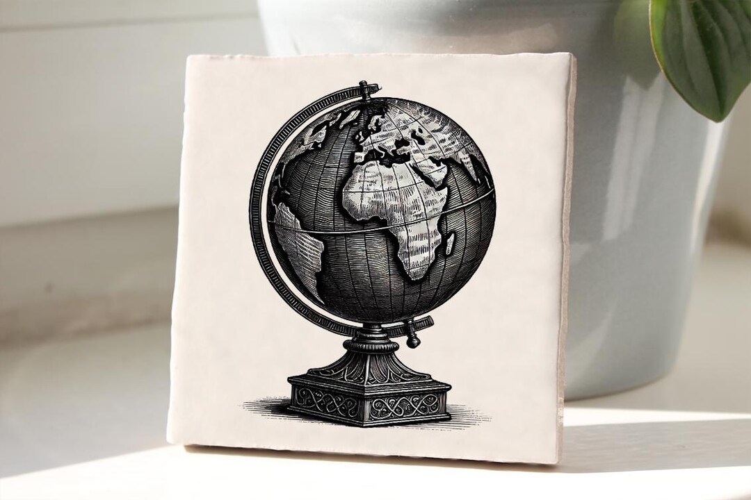 Line Drawing, Ceramic Tile: Globe | Handmade Ceramic Art, Home Decor ...