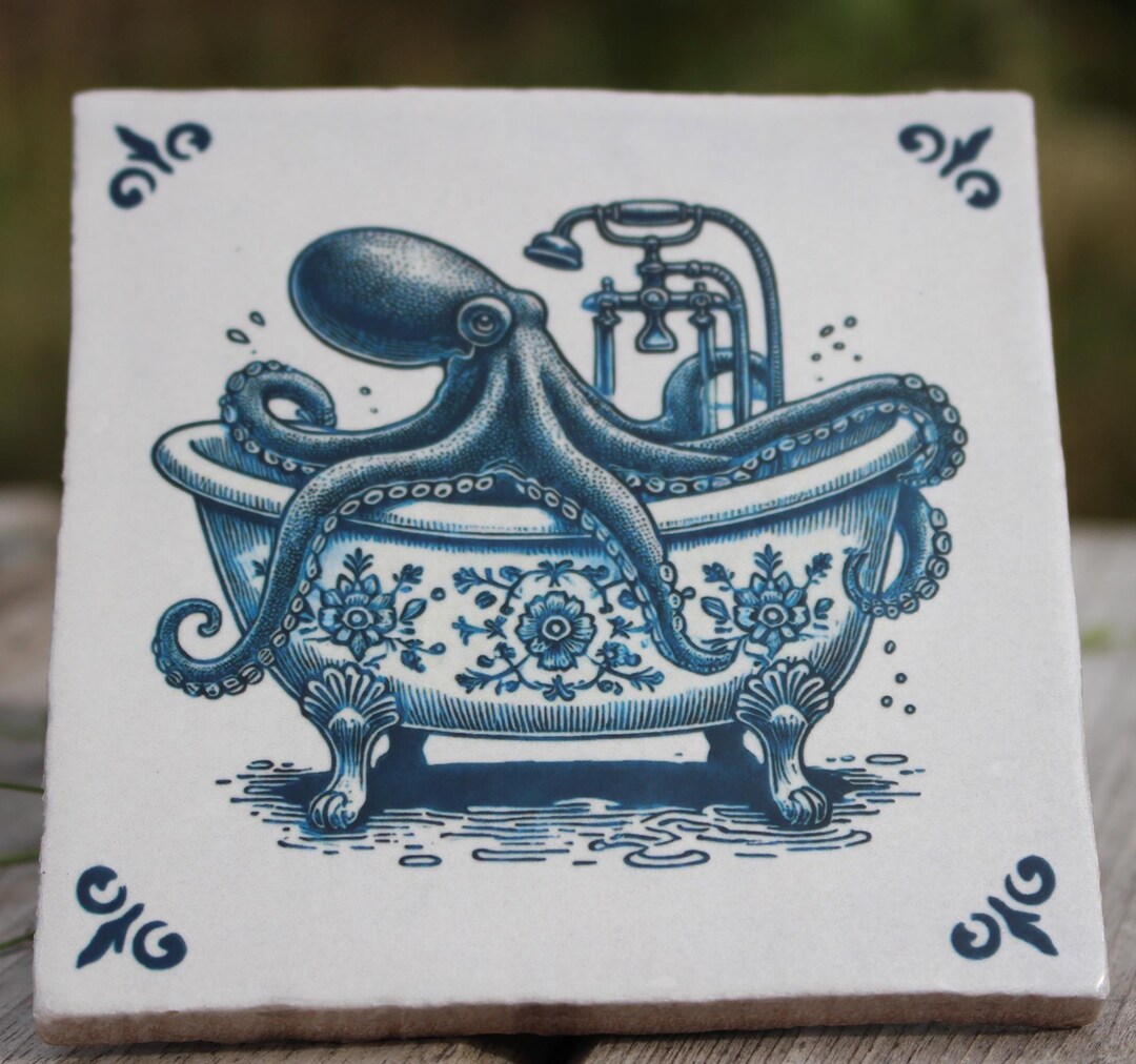 Delft Blue Ceramic Tile: Octopus | Modern Dutch Design, Handmade ...