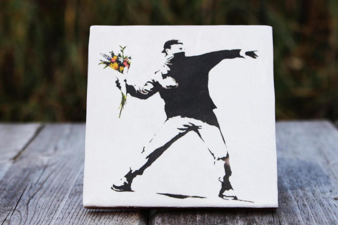 Pop Art Ceramic Tile: Bansky | Flower Thrower, Handmade Ceramic Art ...