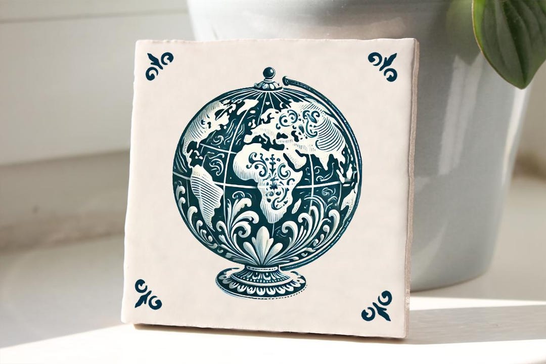 Delft Blue Ceramic Tile: Globe Modern Dutch Design, Handmade Ceramic ...