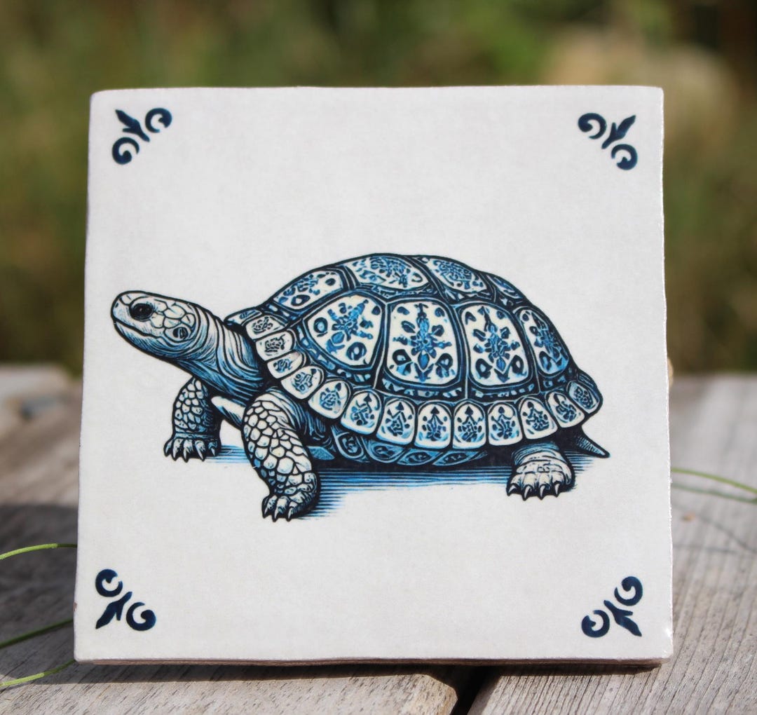 Delft Blue Ceramic Tile: Turtle | Modern Dutch Design, Handmade Ceramic ...