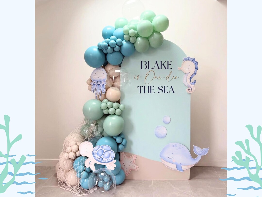 DIY " One Der the Sea" Theme Balloon Garland Arch Birthday Shower High ...
