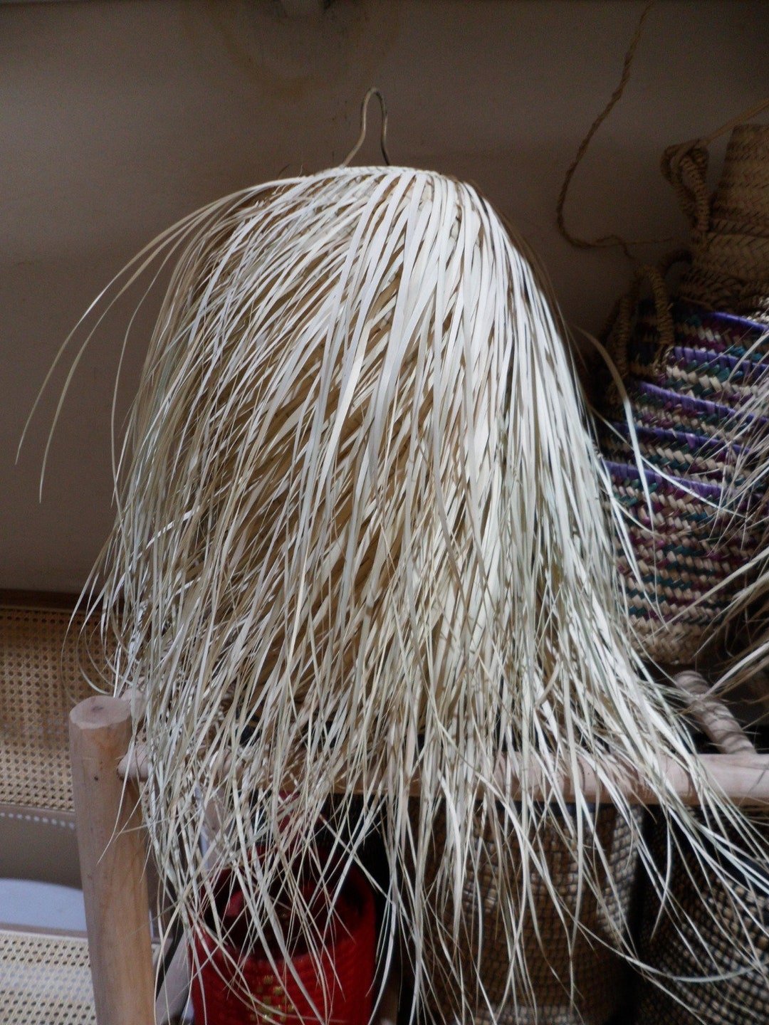 Boho Straw Palm Fiber Ball Pendant Light Handcrafted - Etsy