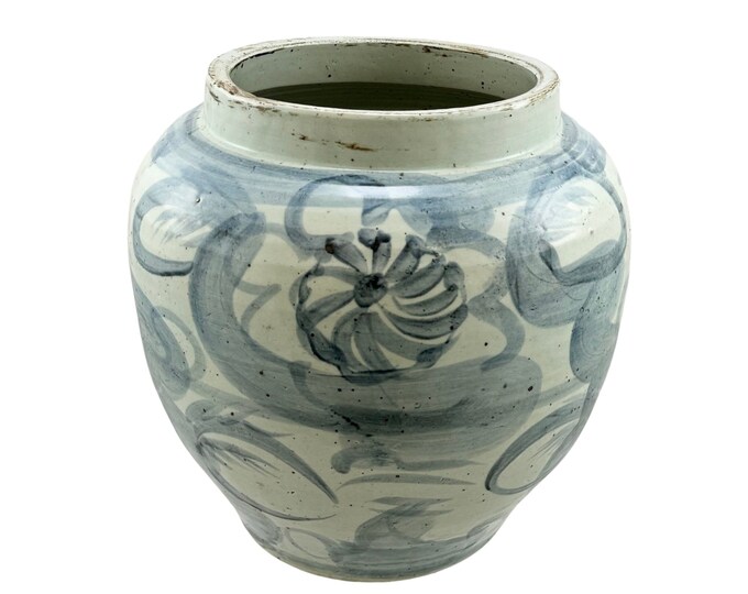 Blue and White Planter Twisted Flower Motif - Etsy