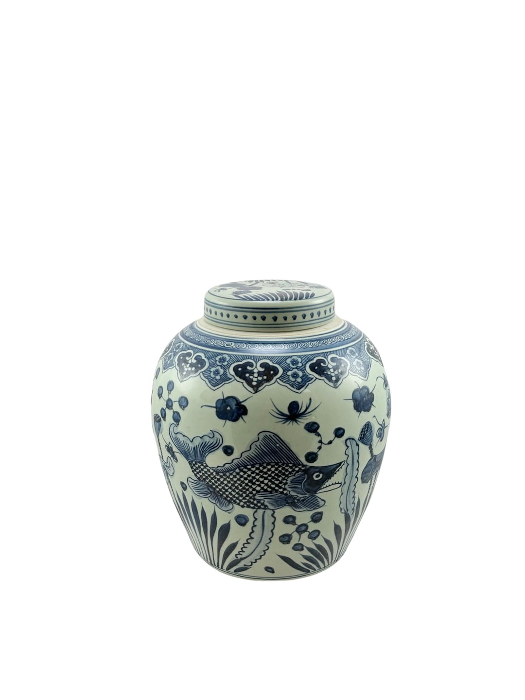 Handmade Ancestor Lidded Jar Fish Motif Blue&white - Etsy