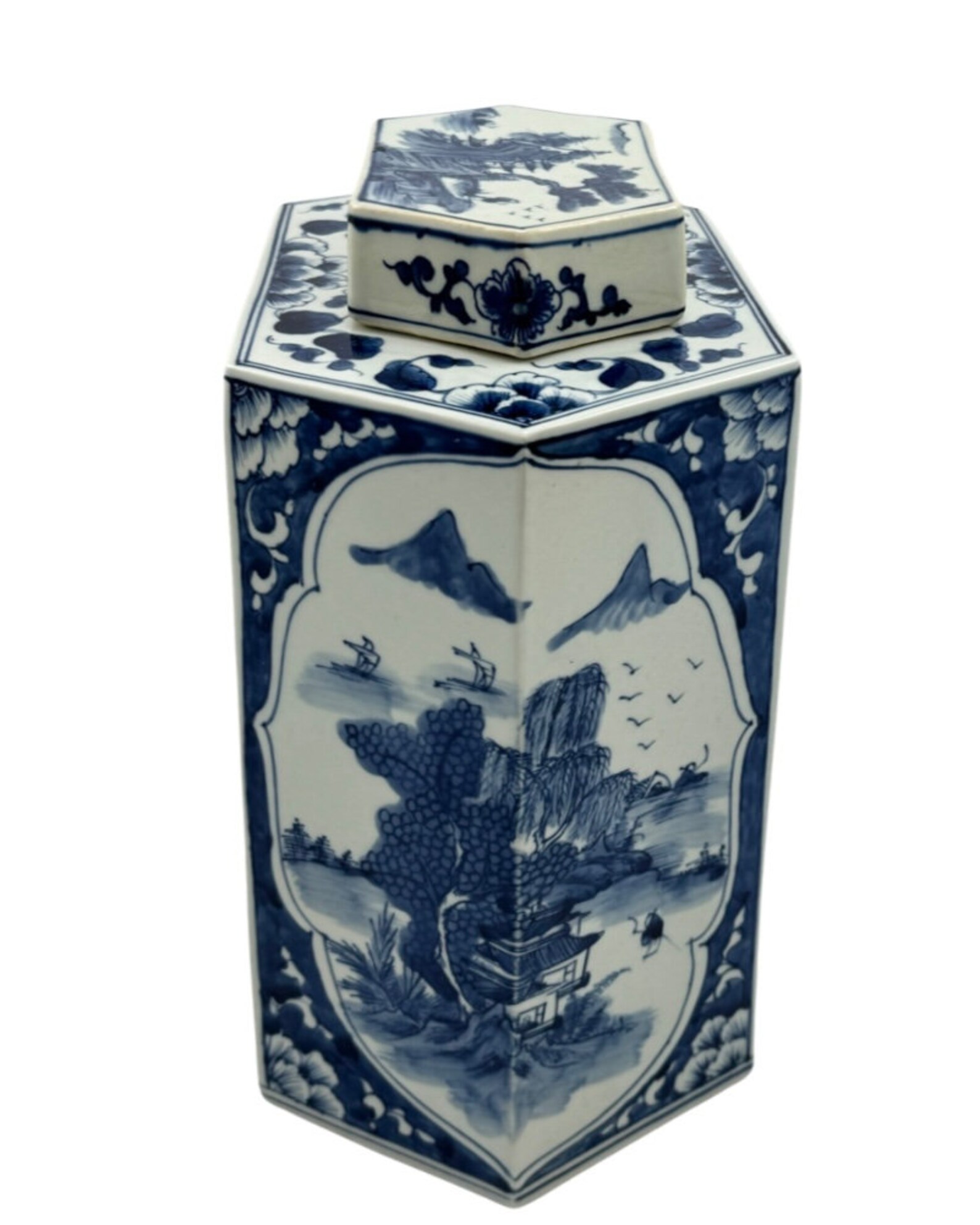 Flat Hexagon Jar River Village Scene Blue&white - Etsy