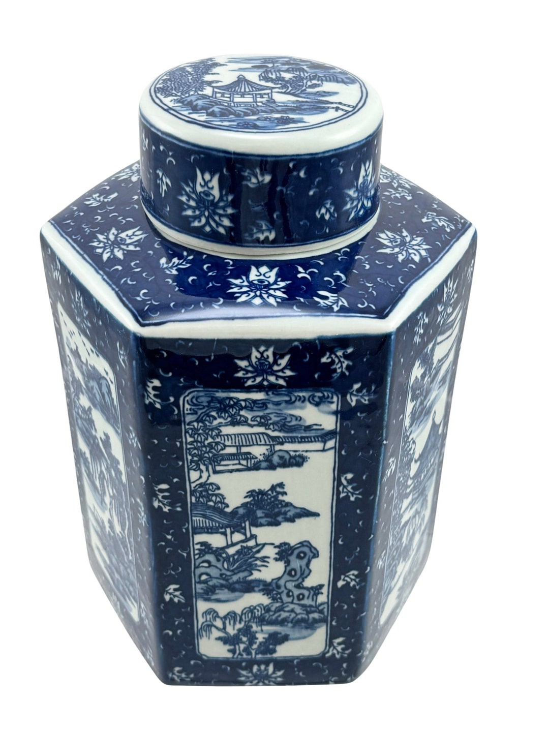 Chinese Porcelain Hexagon Tea Jar Blue & White - Etsy