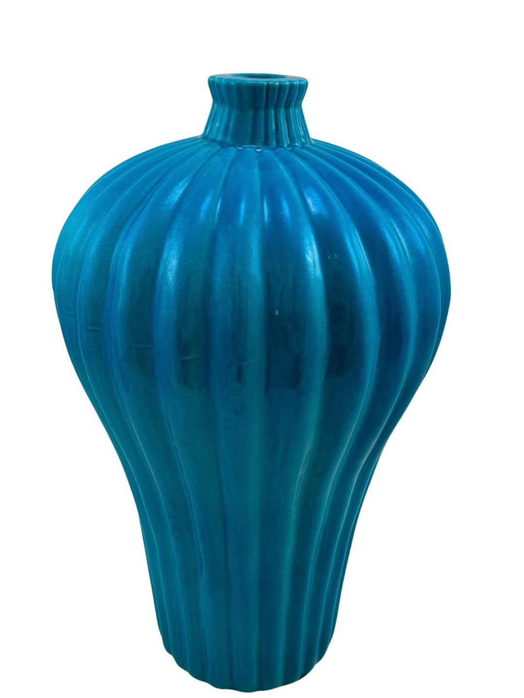 Fluted Plum Vase - Dark Capri Blue - Etsy