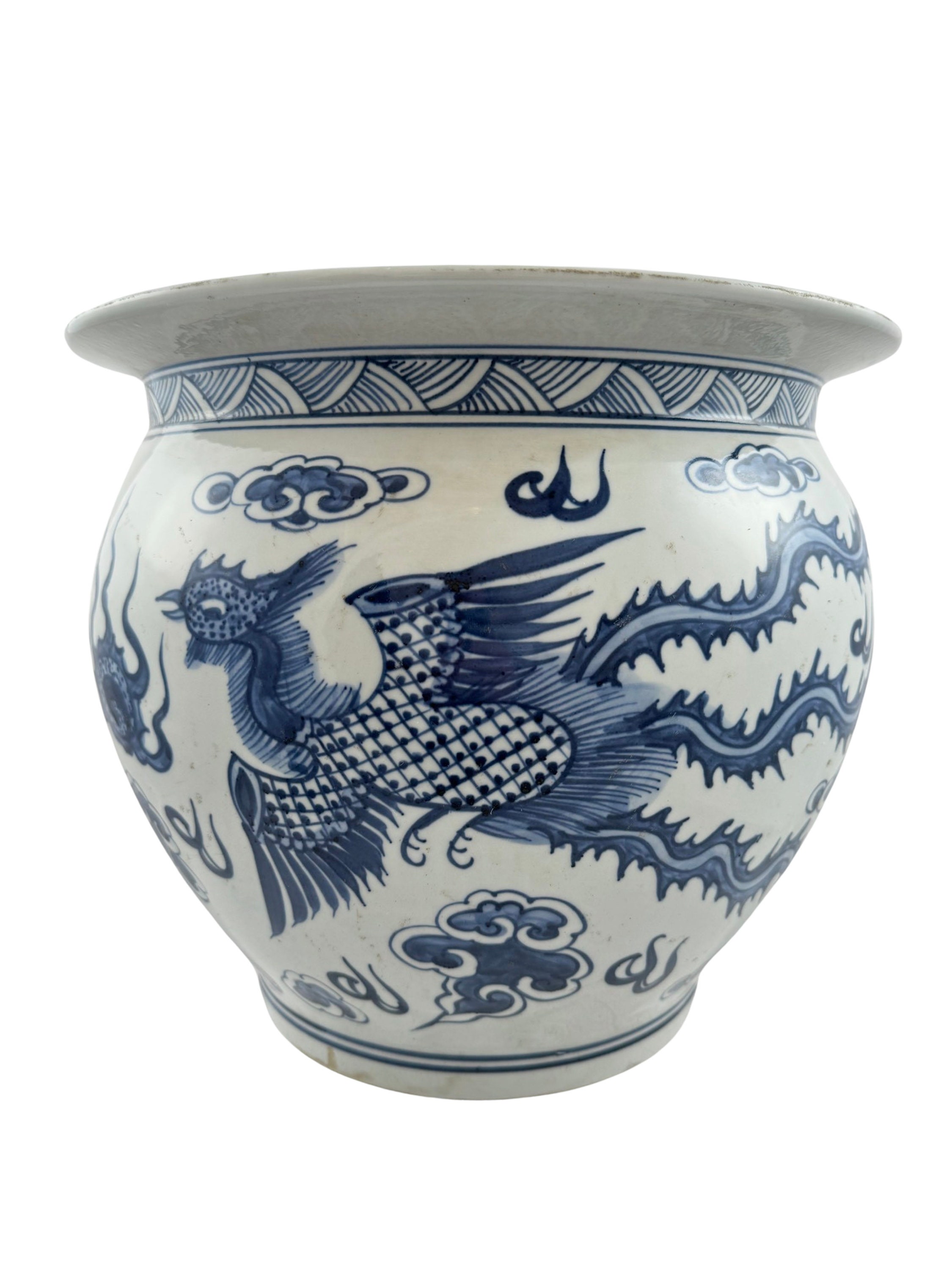 Beautiful Planter Dragon Phoenix Motif Blue & White - Etsy