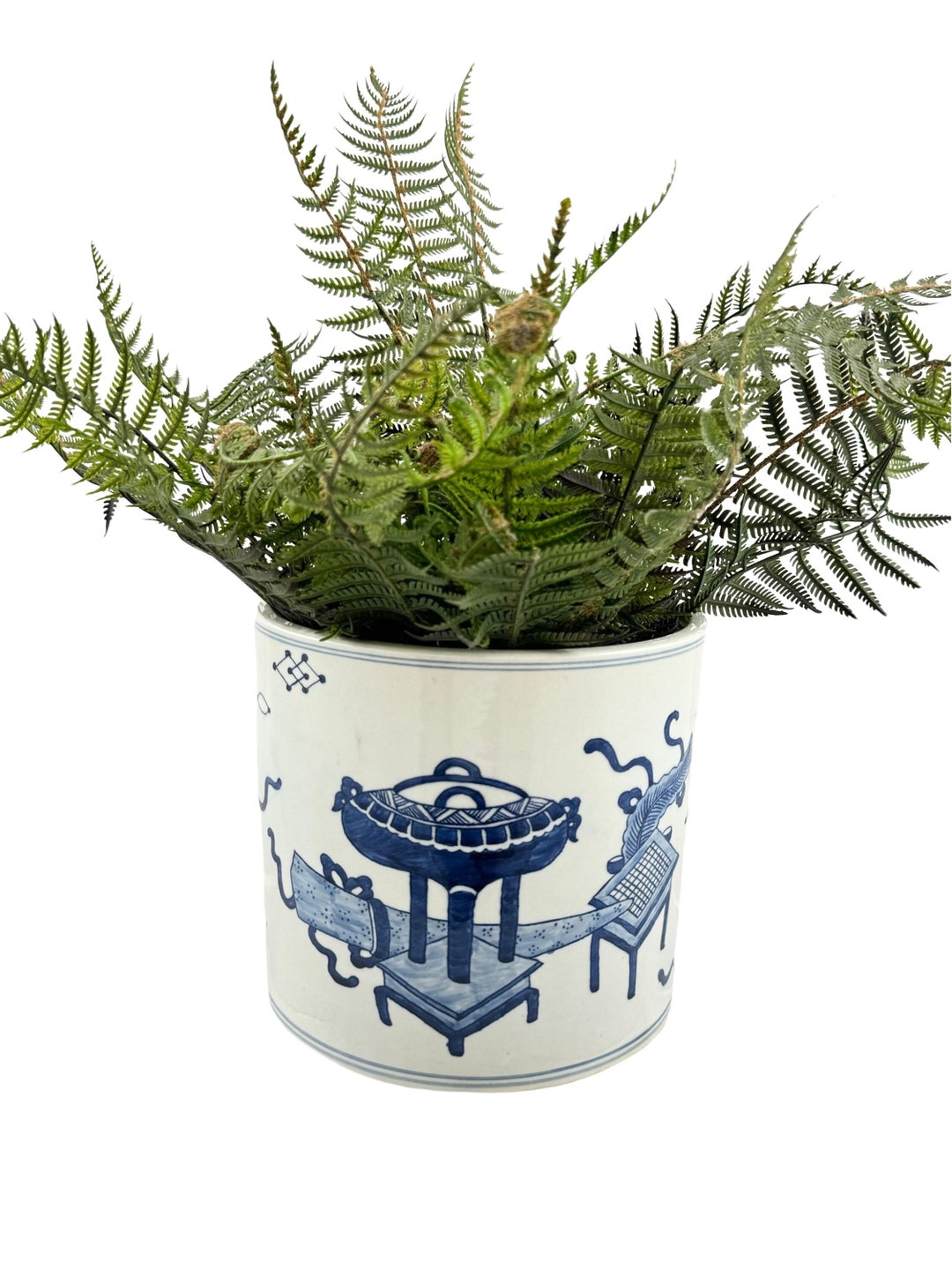 Blue and White Porcelain Planter With Symbols M - Etsy