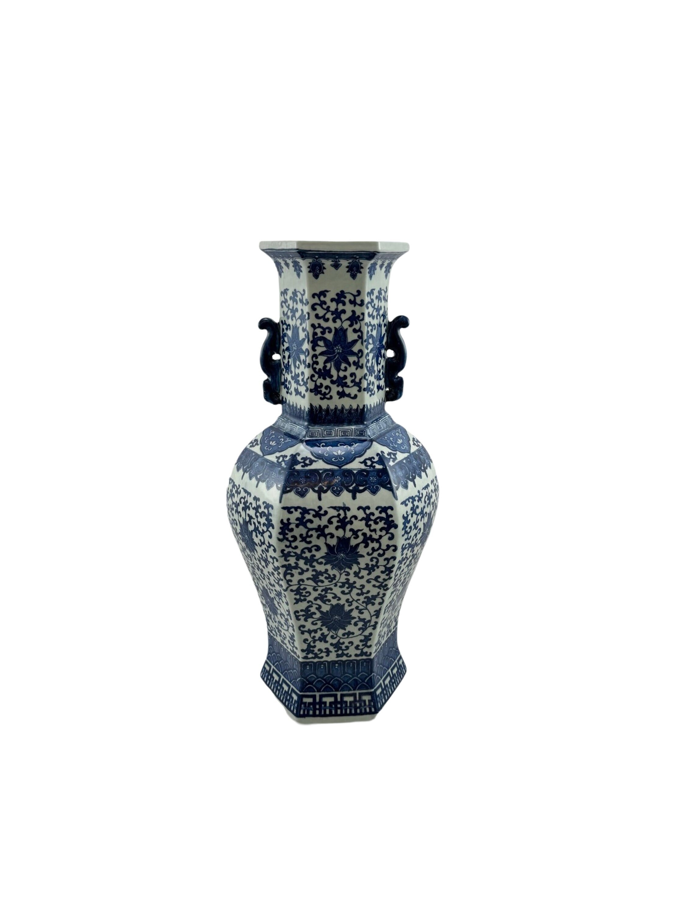 Hexagon Blue and White Porcelain Vase With Handles - Etsy