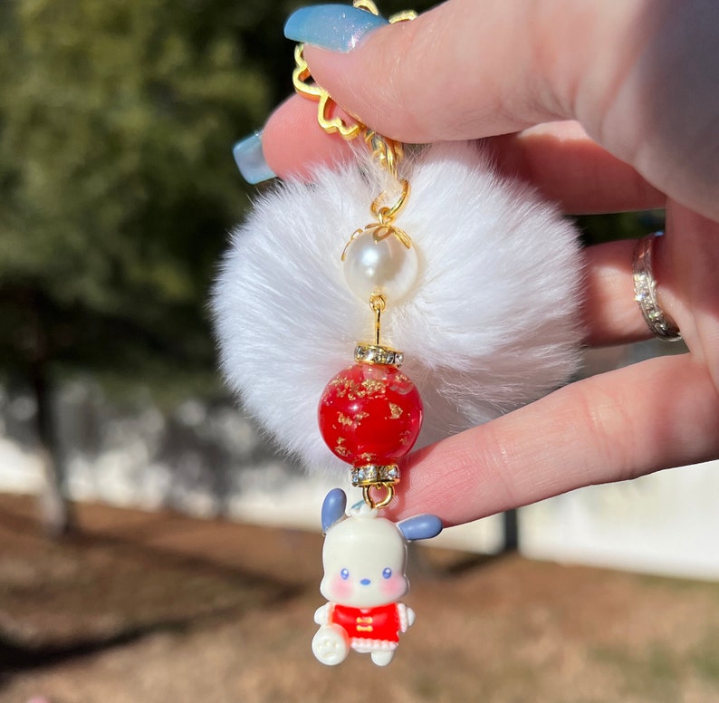Sansan Chinese New Year Keychain Handmade Beaded Sakura Clasp Pochacco ...