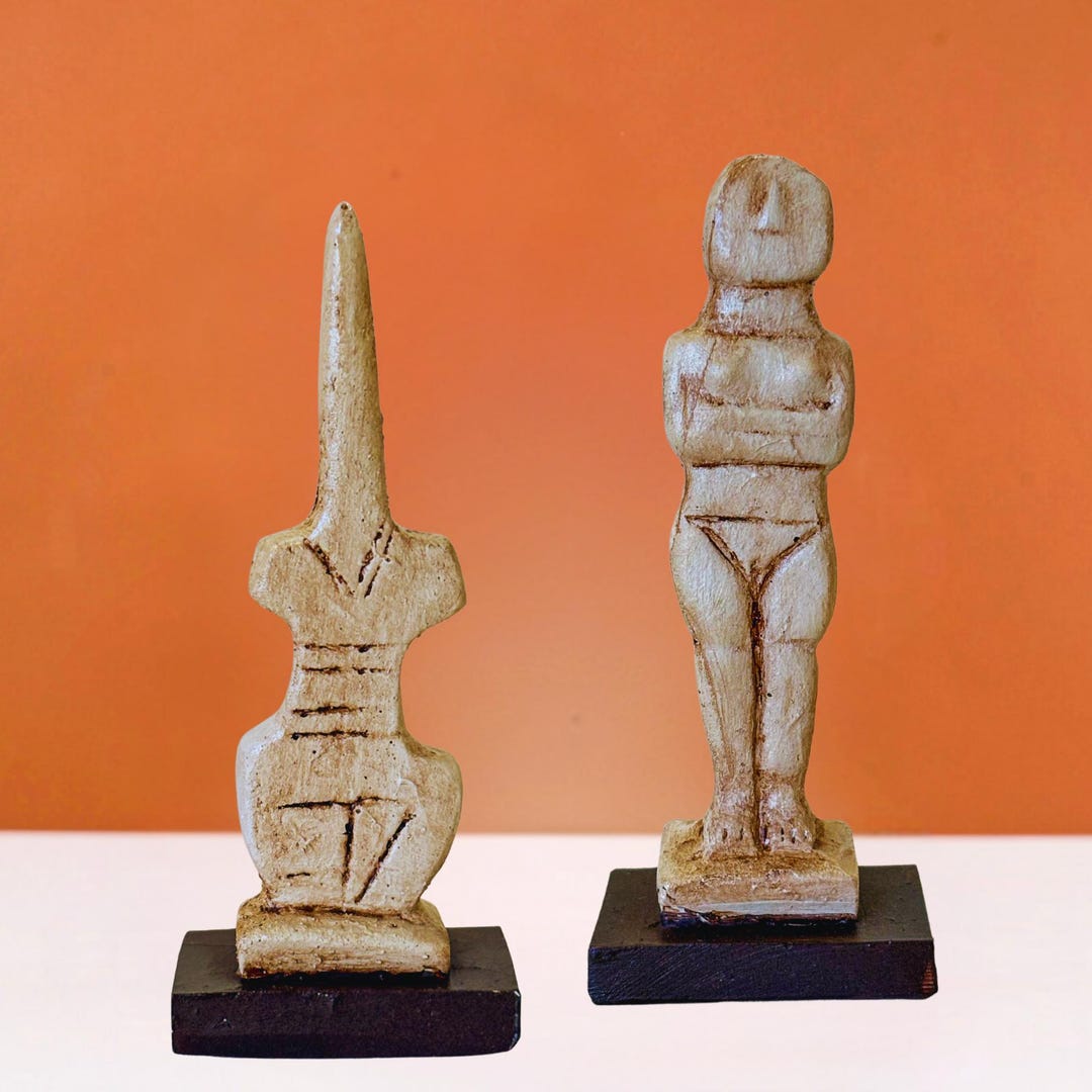 Cycladic Man and Woman Figurines Set, Violin-shaped Statue, Ancient ...