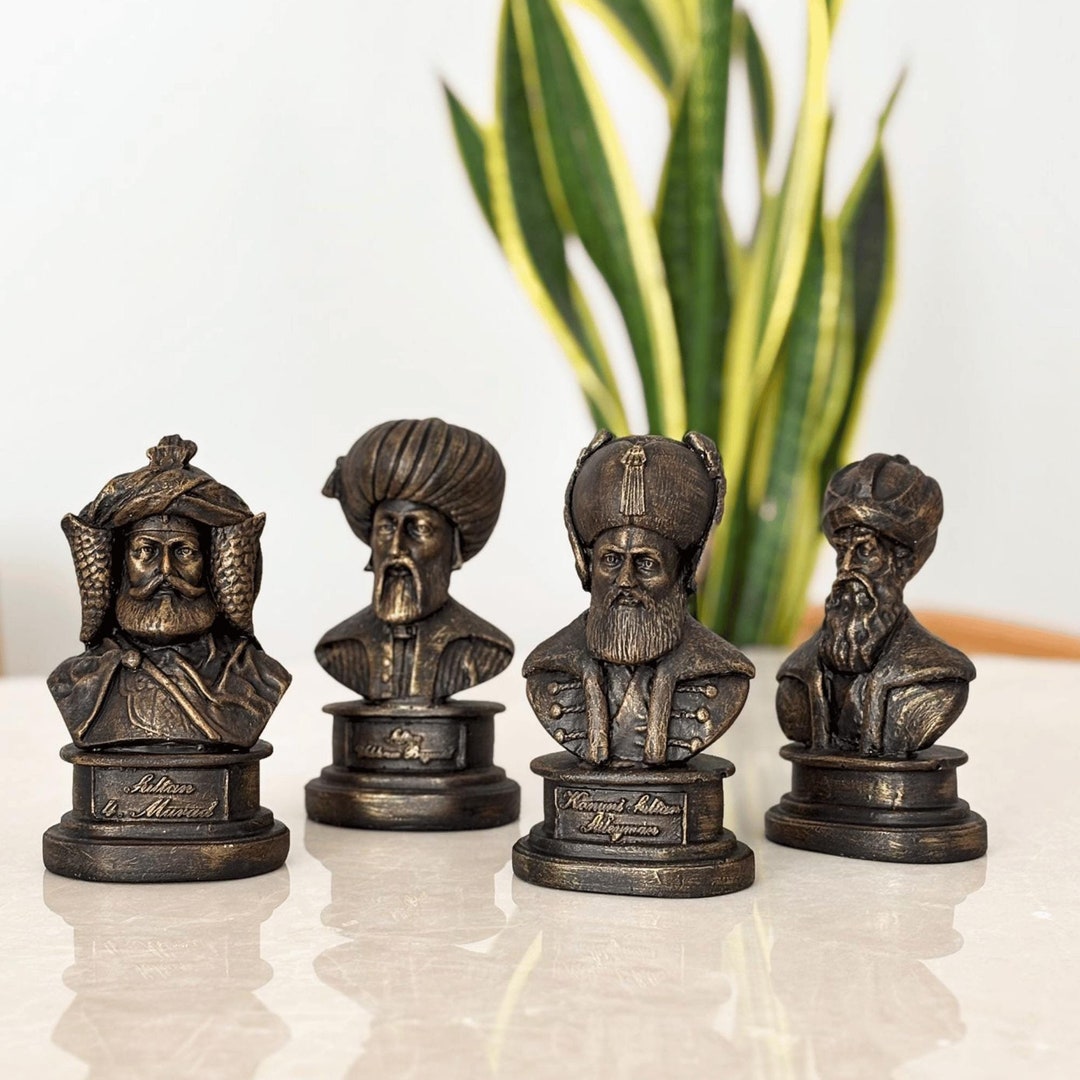 Ottoman Sultan Busts, II. Murat, Suleiman, Yildirim Beyazit, and Fatih ...