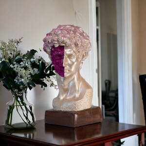 Roman David Bust Statue, Elegant Pink and Gold David Bust, Michelangelo ...