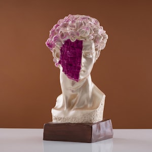 Roman David Bust Statue, Elegant Pink and Gold David Bust, Michelangelo ...