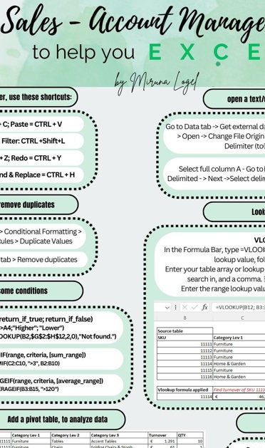 Printable - Excel Cheat Sheet - Excel Shortcuts - for Sales and Account ...