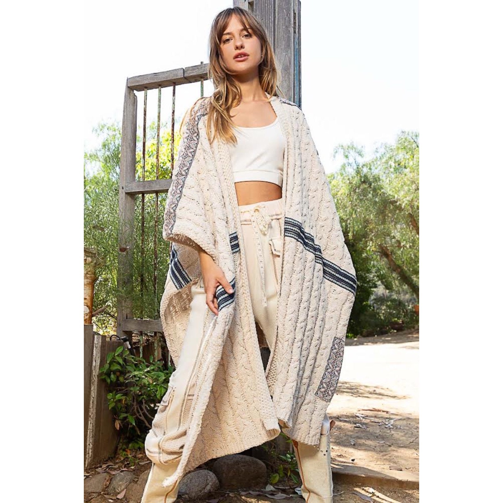 It’s A Wrap Open Front Chenille Cardigan Sweater Wrap With Trim Patch ...