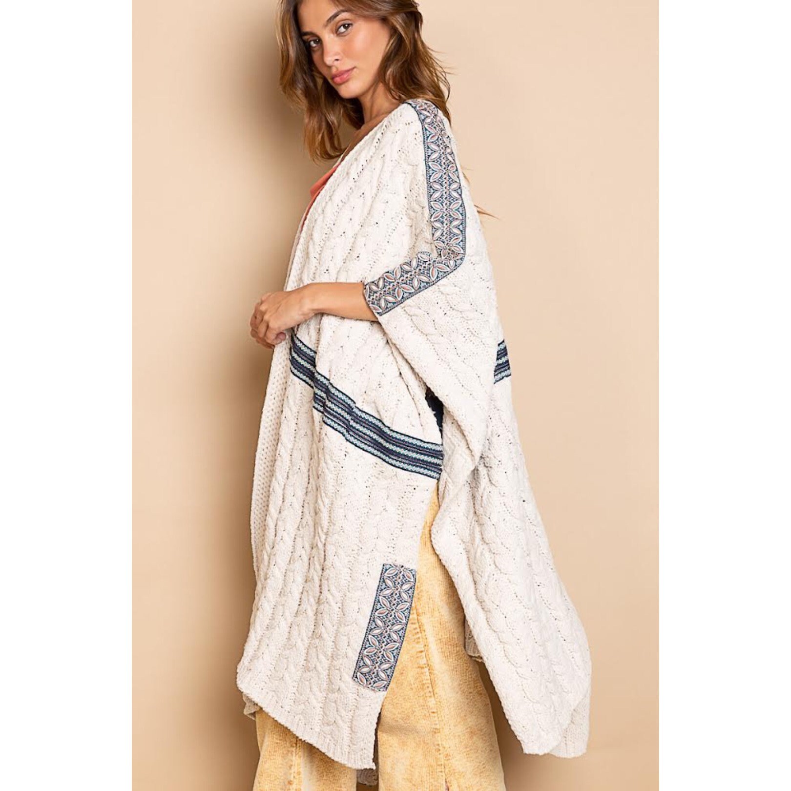 It’s A Wrap Open Front Chenille Cardigan Sweater Wrap With Trim Patch ...