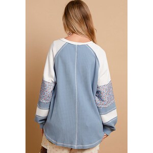 Moon Glow Color Block Long Sleeve Thermal Top With Floral Contrast in ...
