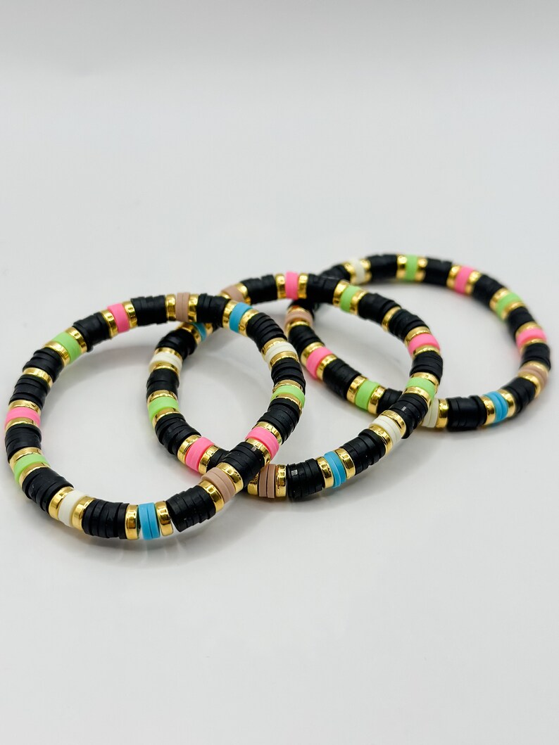 Black, Colorful, Gold Accented Clay Beaded Bracelet - Etsy