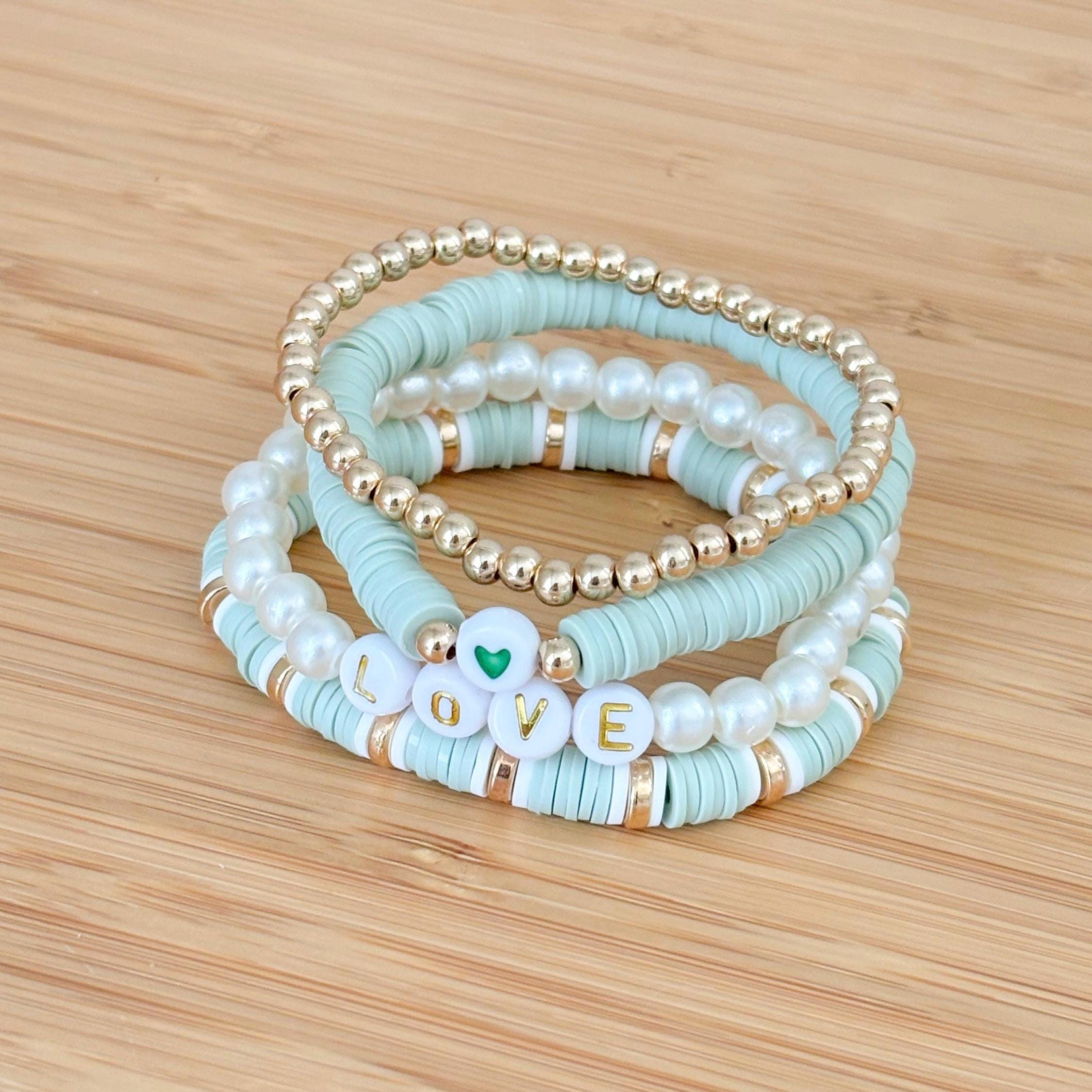 Personalized Bracelets Stack, Beaded Name Bracelet Set, Custom Word ...