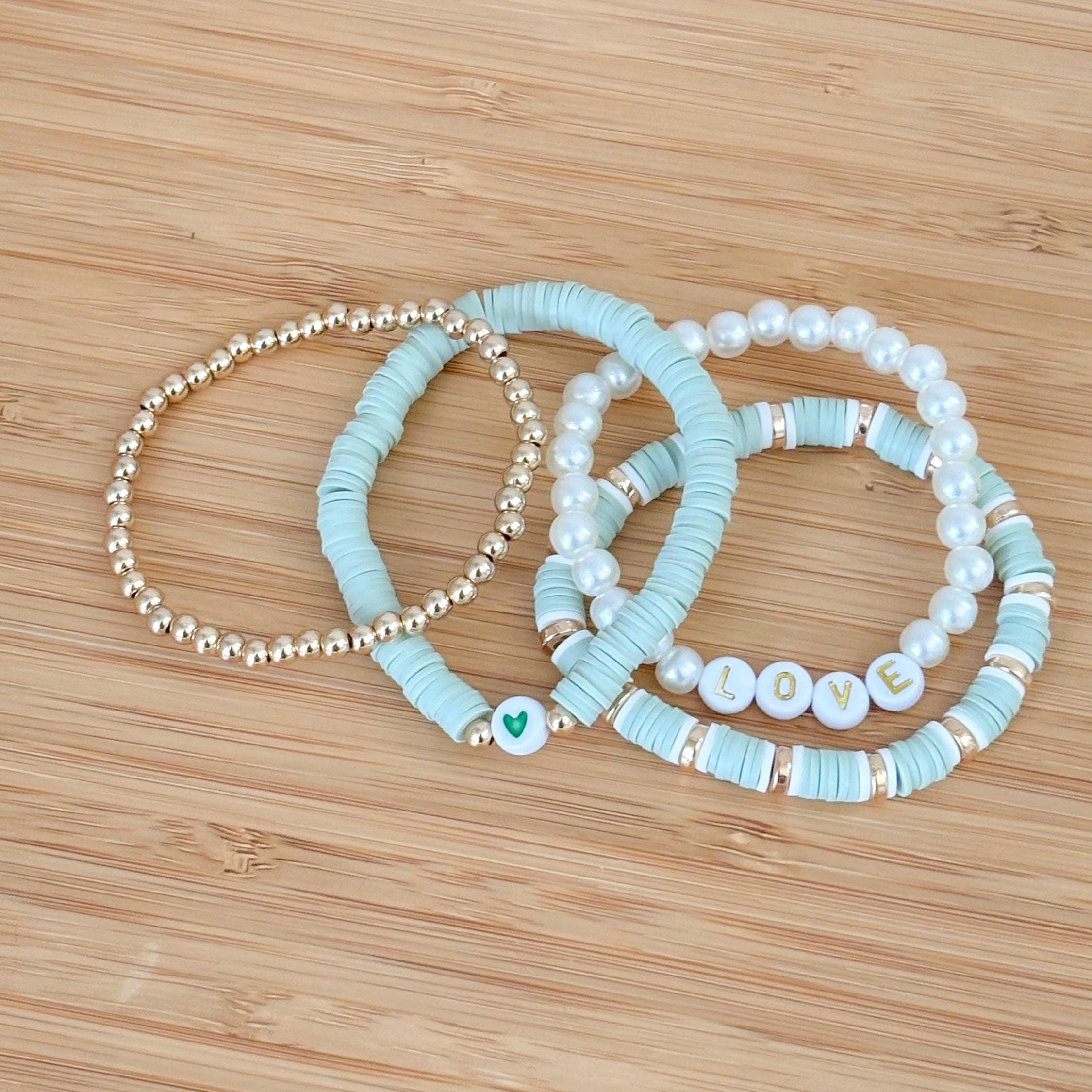 Personalized Bracelets Stack, Beaded Name Bracelet Set, Custom Word ...