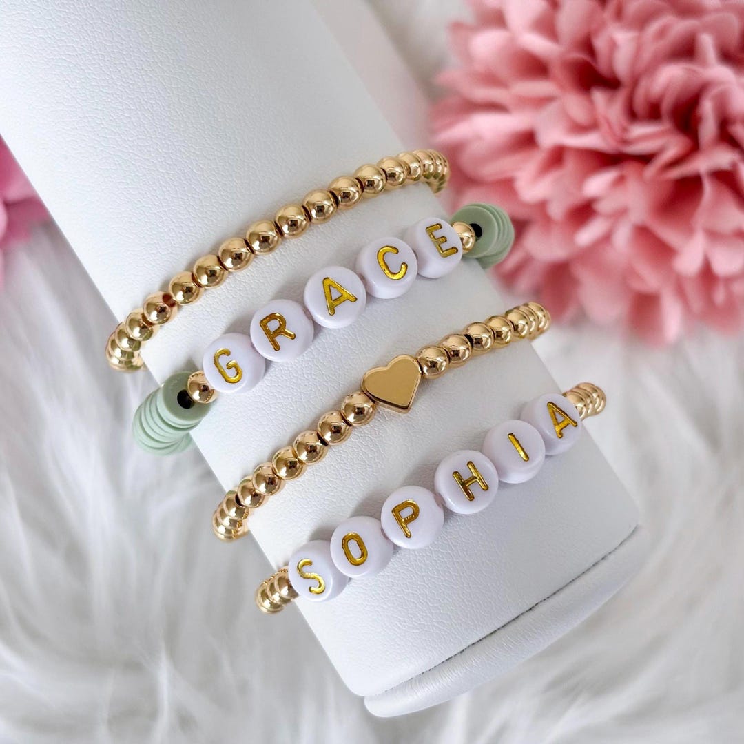 Personalized Word Bracelet for Women, Kids Name Bracelet, Stacking Mama ...