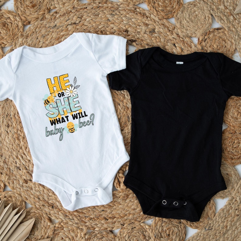 Bee Gender Reveal Baby Onesie, He or She Bodysuit - Etsy