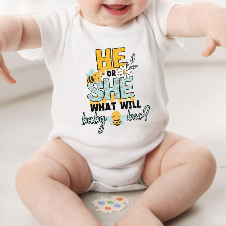 Bee Gender Reveal Baby Onesie, He or She Bodysuit - Etsy