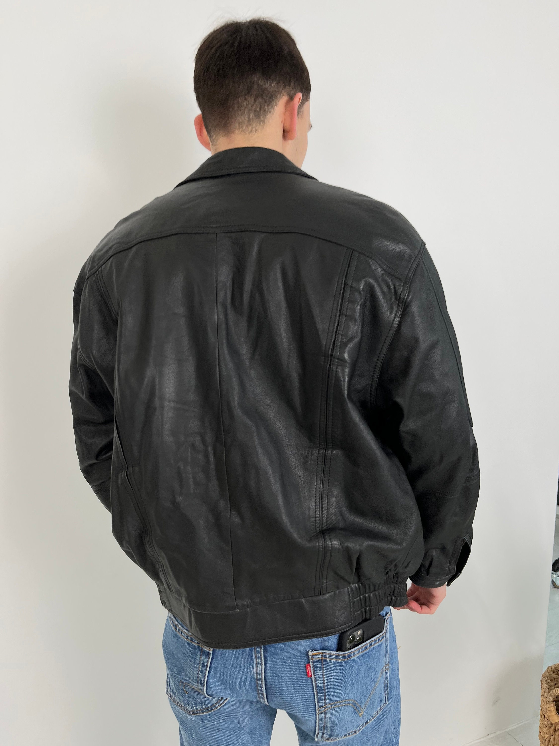 Vintage Racing Jacket, 80s 90s Vintage Black Bomber Leather Jacket ...