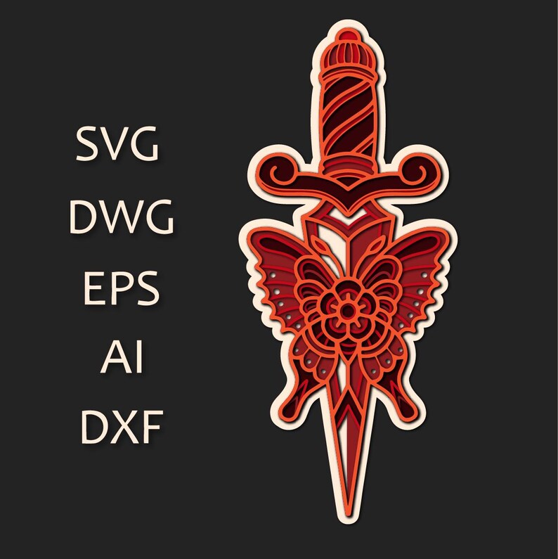 Butterfly Dagger Layered SVG | Ornamental Knife Laser Cut File | SVG ...