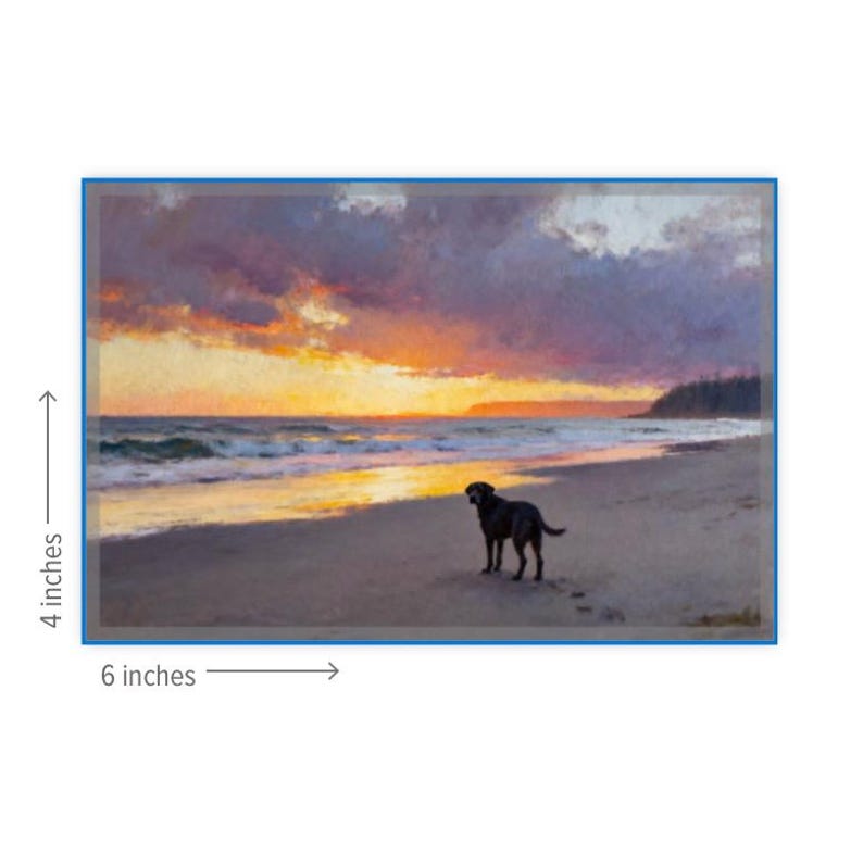Black Labrador Beach Art Print – Coastal Sunset Dog Painting, Framed or ...