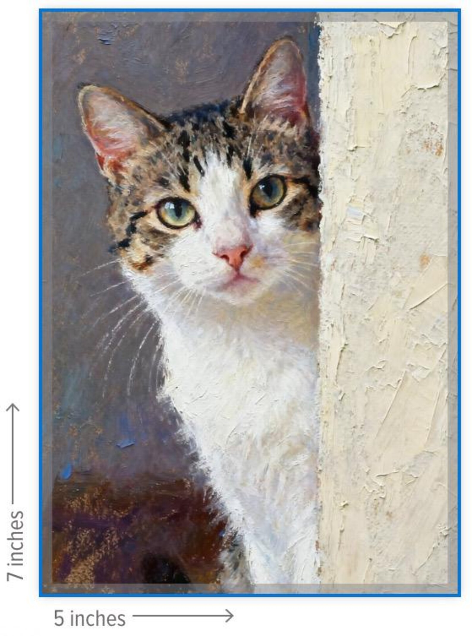 White Tabby Cat Art Print – Oil Pastel Painting, Framed or Canvas Wall ...