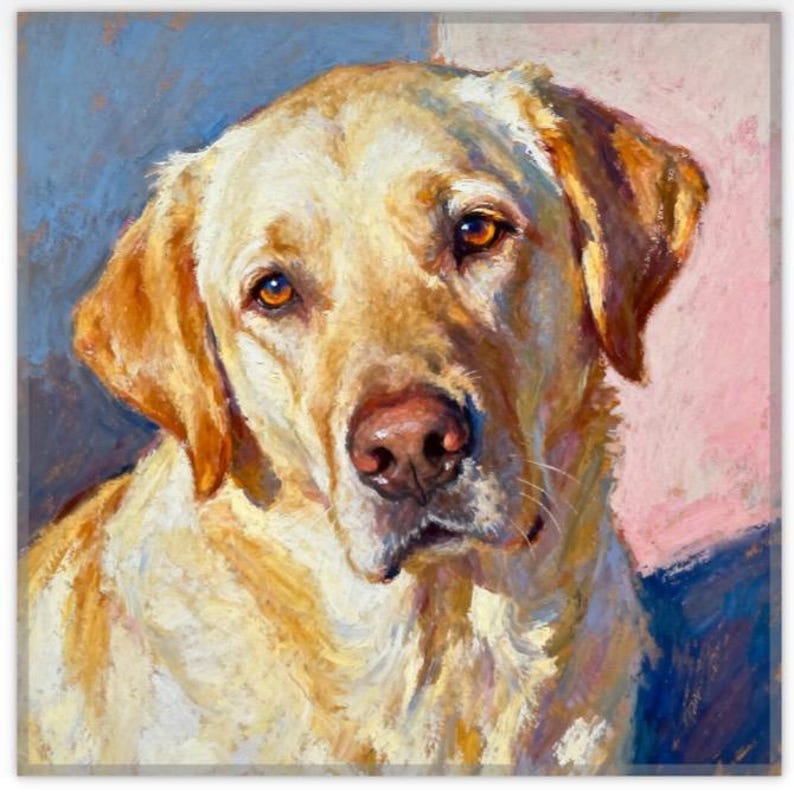 Golden Labrador Art Print – Oil Pastel Portrait, Framed or Canvas Wall ...