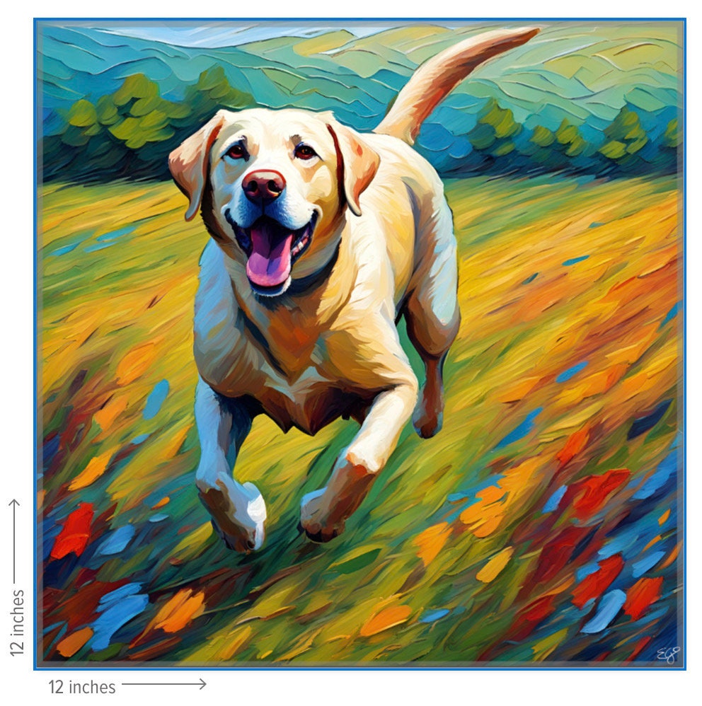 Golden Labrador in a Field Fine Art Print Oil Painting Wall Decor Gift ...