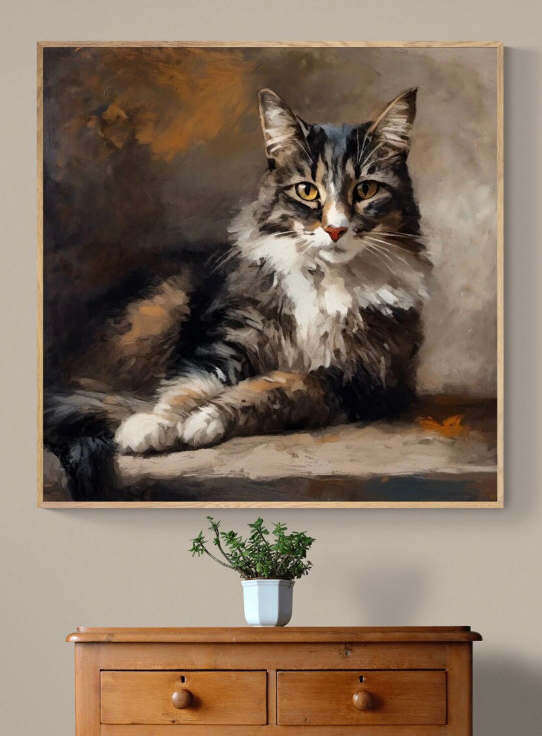Tabby Cat Portrait Fine Art Print Oil Painting Wall Decor Gifts for Cat ...