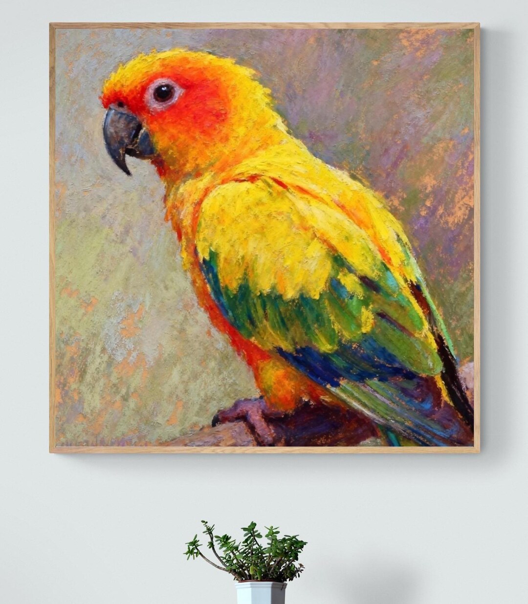 Sun Conure Art Print – Oil Pastel Painting, Framed or Canvas Wall Decor ...