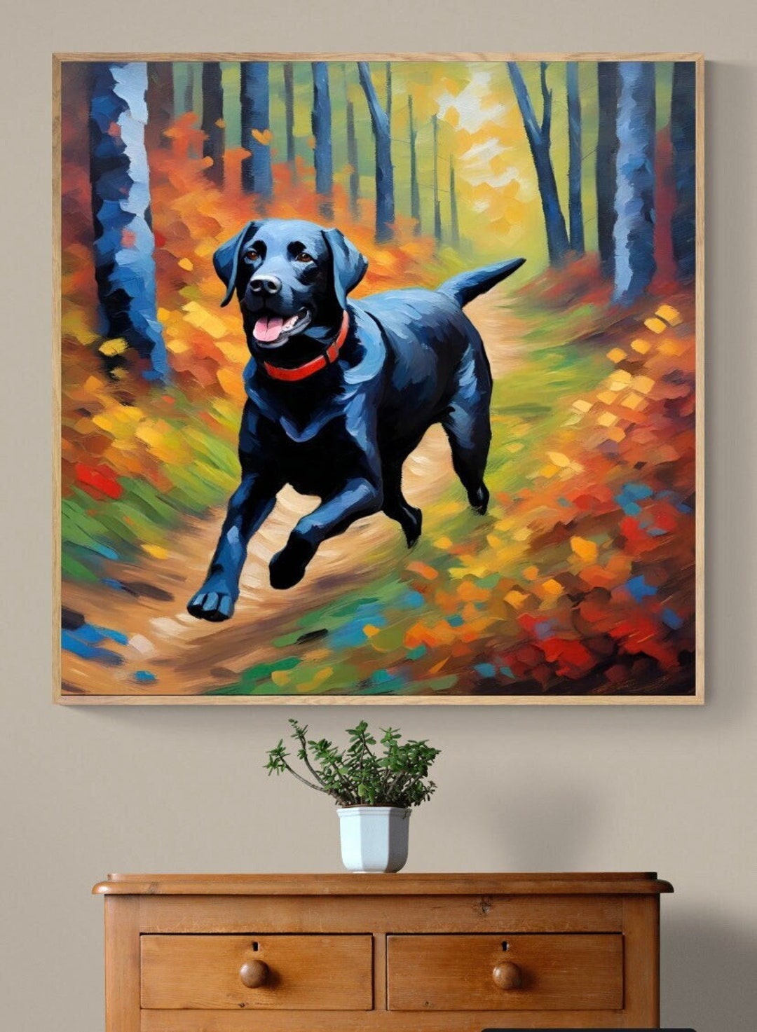 Black Lab in the Woods Fine Art Print | Oil Painting | Wall Decor ...