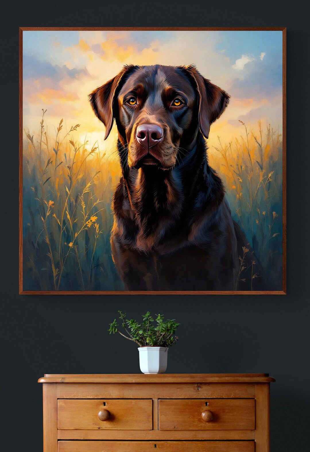 Chocolate Lab Oil Portrait Fine Art Print Oil Painting Wall Decor Gift ...