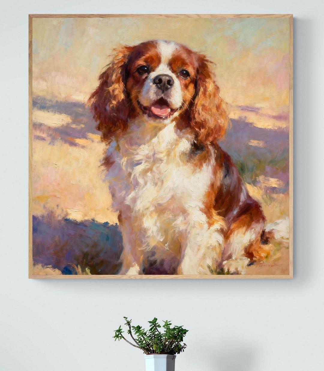 Cavalier King Charles Spaniel Art Print — Oil Pastel Painting, Framed ...