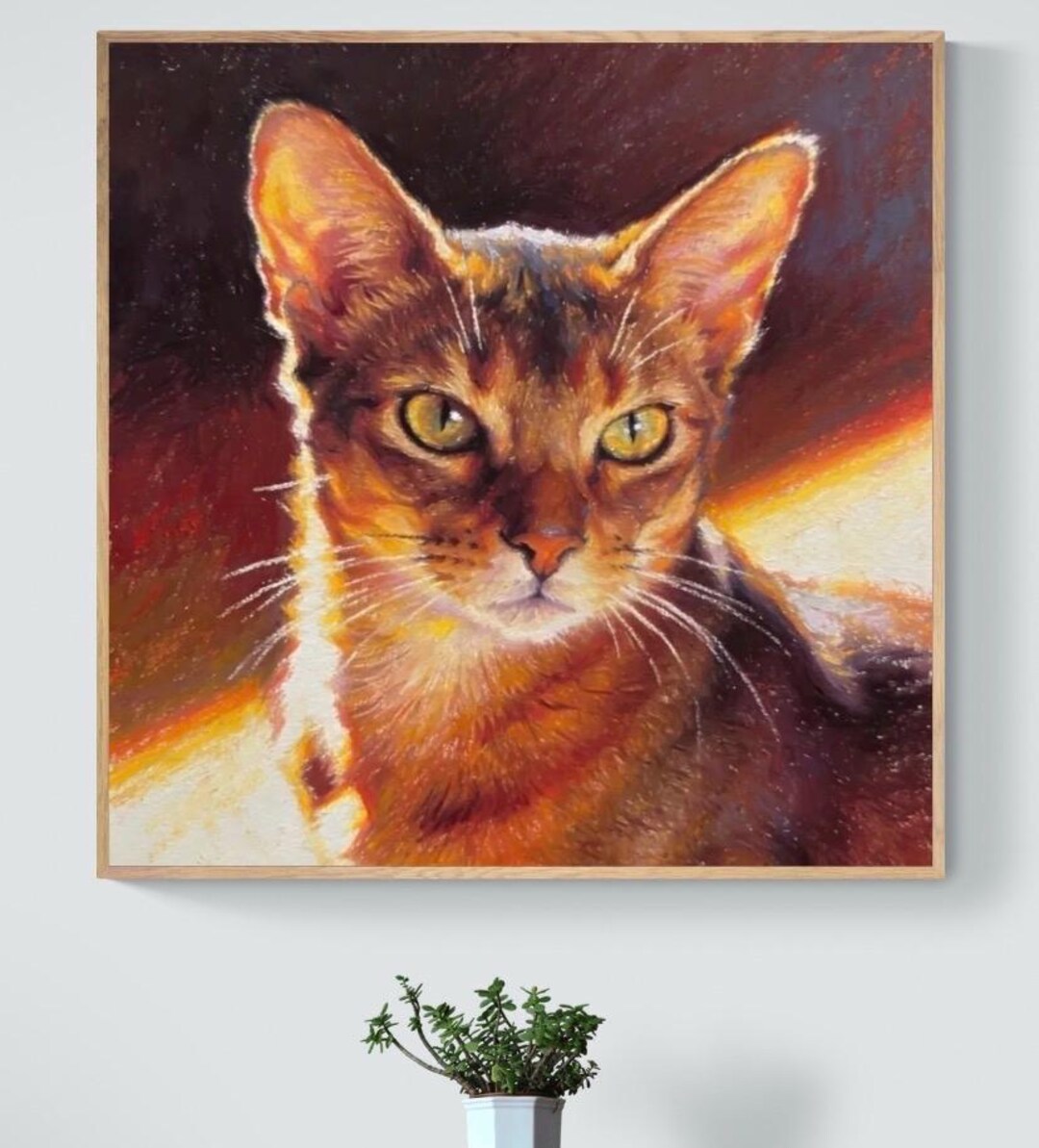 Abyssinian Cat Portrait – Oil Pastel Print in Dramatic Light - Etsy