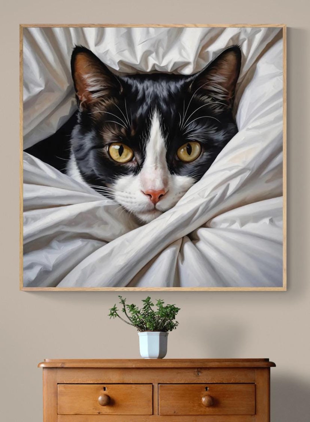 Tuxedo Cat Portrait Fine Art Print Oil Painting Wall Decor Gifts for ...