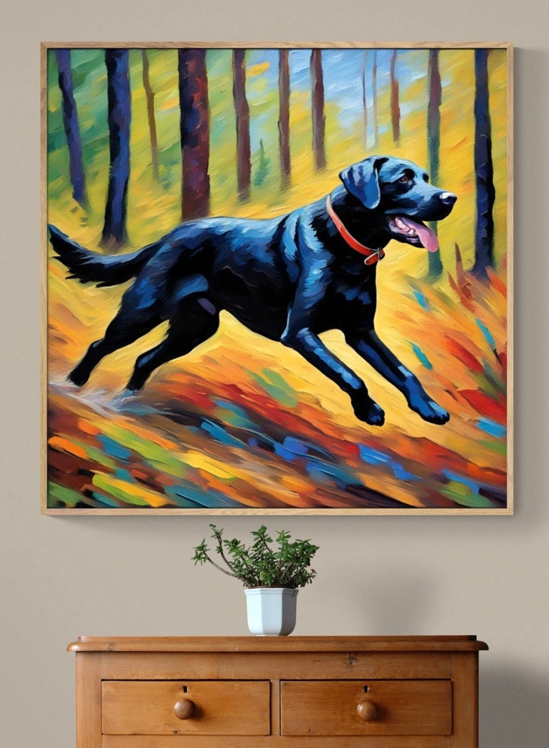 Black Lab in the Forest Fine Art Print | Oil Painting | Wall Decor ...