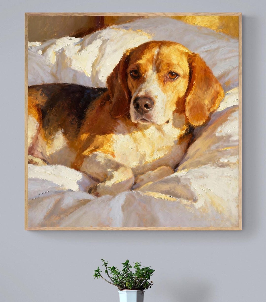 Beagle Dog Art Print - Colorful Oil Pastel Painting, Framed or Canvas ...
